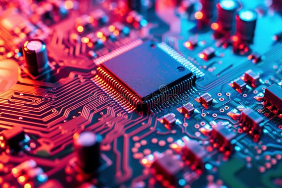 Close-up of Microchip on Integrated Circuit in Neon Light Stock ...