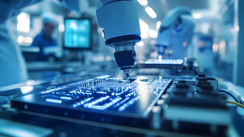 Close-up of Microchip Manufacturing Process with Robotic Precision in ...