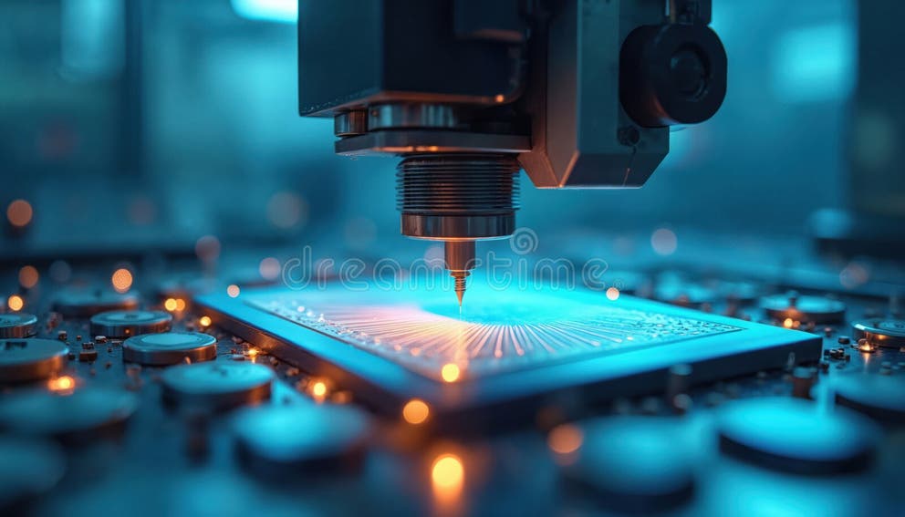 Close-up of Microchip Wafer during Manufacturing Process. High-tech ...