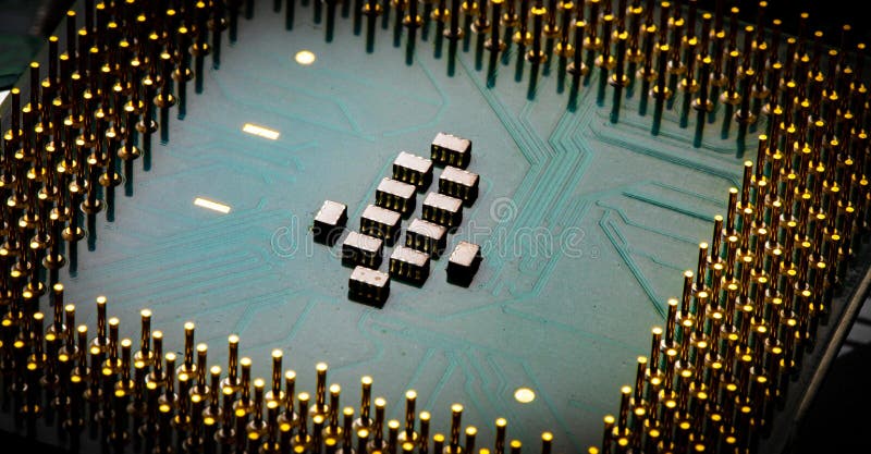 Close Up of Microchips and Pins on Main CPU PC Processor Circuit Board ...