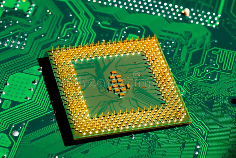 Close Up of Microchips and Pins on Main CPU PC Processor Circuit Board ...