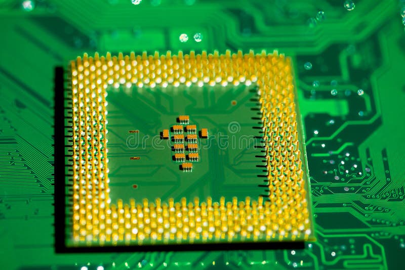 Close Up of Microchips and Pins on Main CPU PC Processor Circuit Board ...
