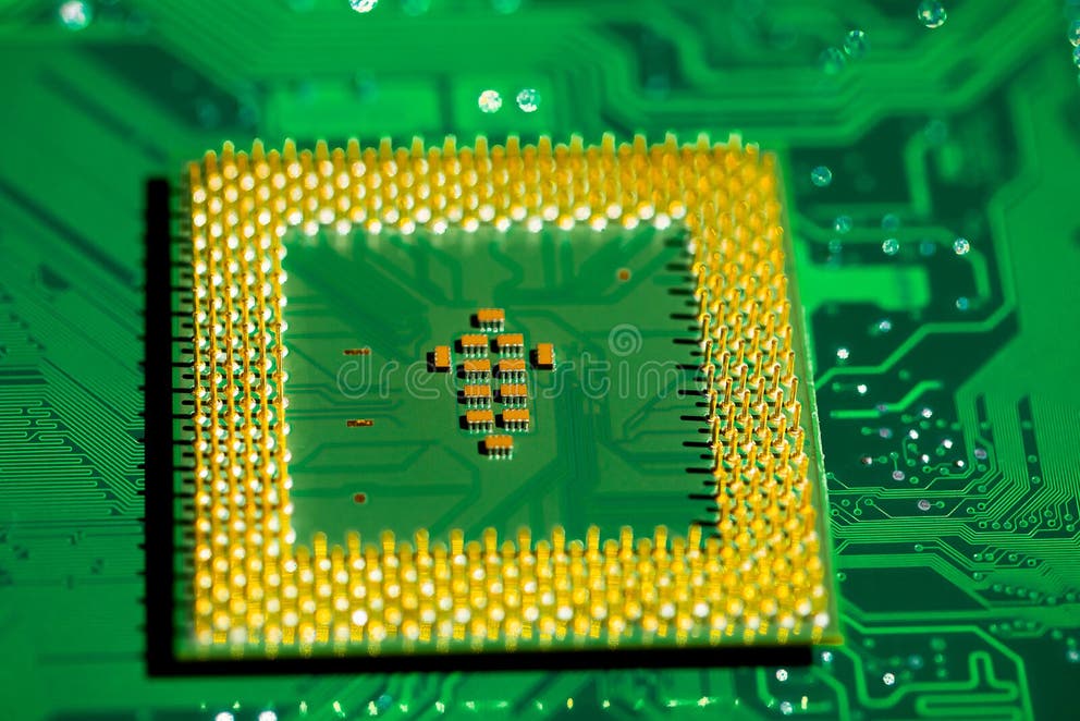 Close Up of Microchips and Pins on Main CPU PC Processor Circuit Board ...