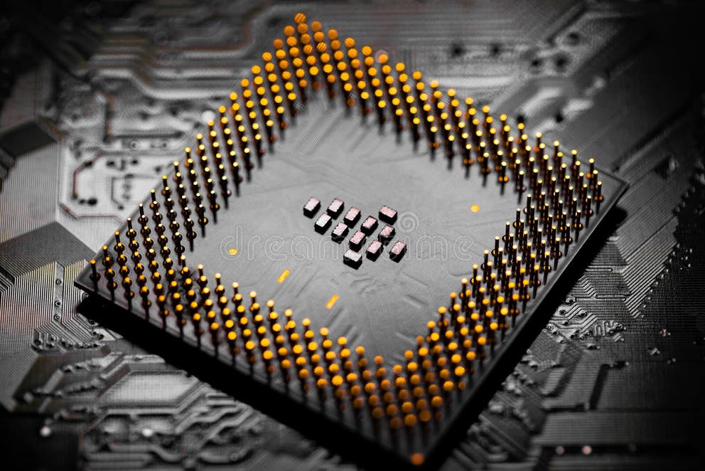 Close Up of Microchips and Pins on Main CPU PC Processor Circuit Board ...