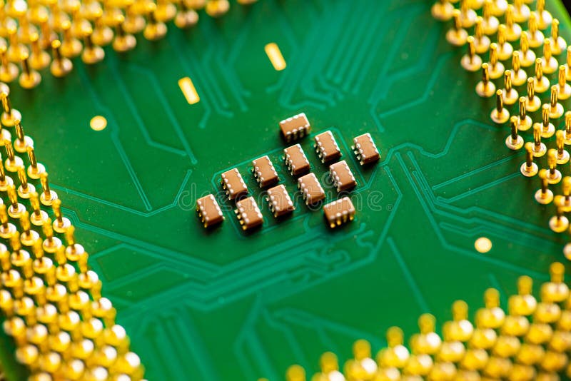 Close Up of Microchips and Pins on Main CPU PC Processor Circuit Board ...