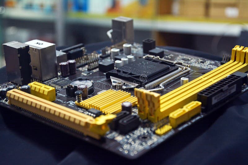 Close-up of a Microcircuit or Motherboard with Connectors and ...