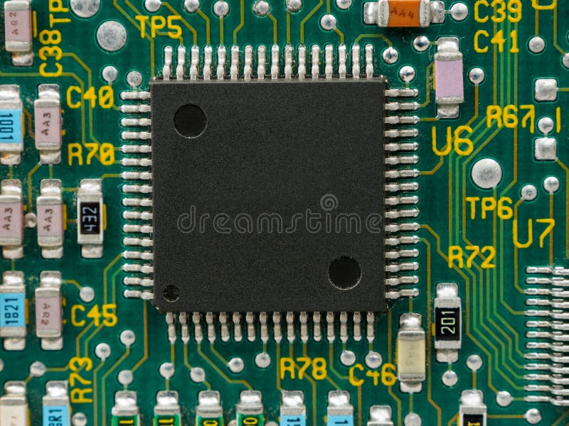 Close-up of Microcircuits and Components: Chips, Diodes and Capacitors ...