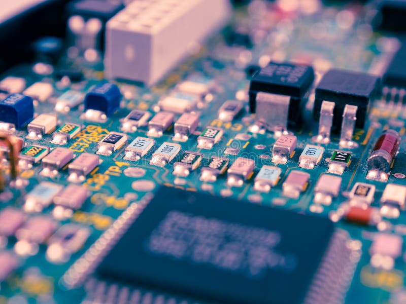 Close-up of Microcircuits and Components: Chips, Diodes and Capacitors ...