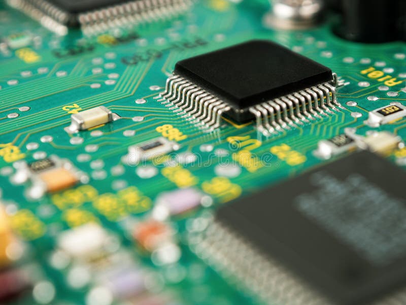 Close-up of Microcircuits and Components: Chips, Diodes and Capacitors ...
