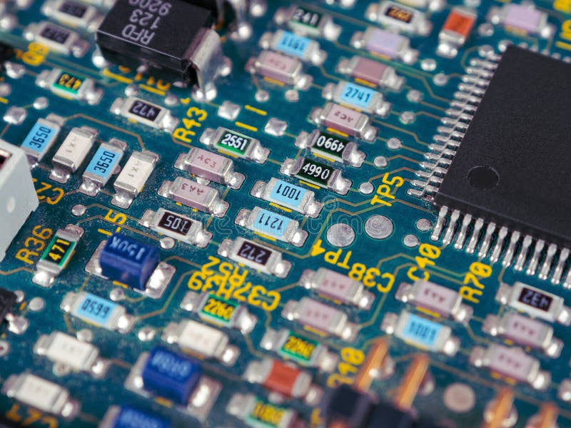 Close-up of Microcircuits and Components: Chips, Diodes and Capacitors ...