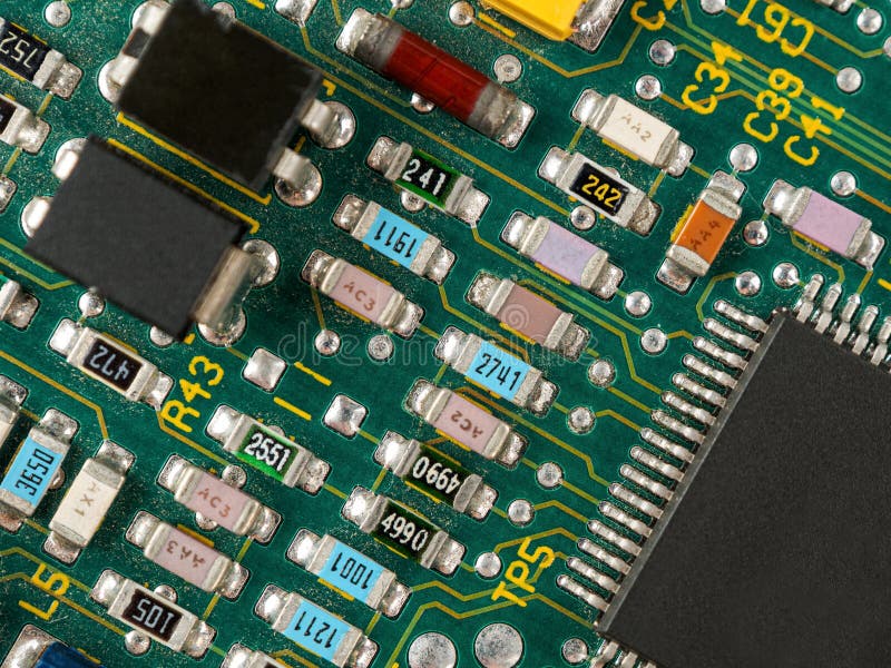 Close-up of Microcircuits and Components: Chips, Diodes and Capacitors ...