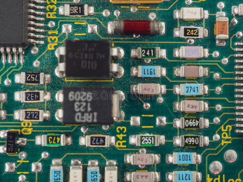 Close-up of Microcircuits and Components: Chips, Diodes and Capacitors ...