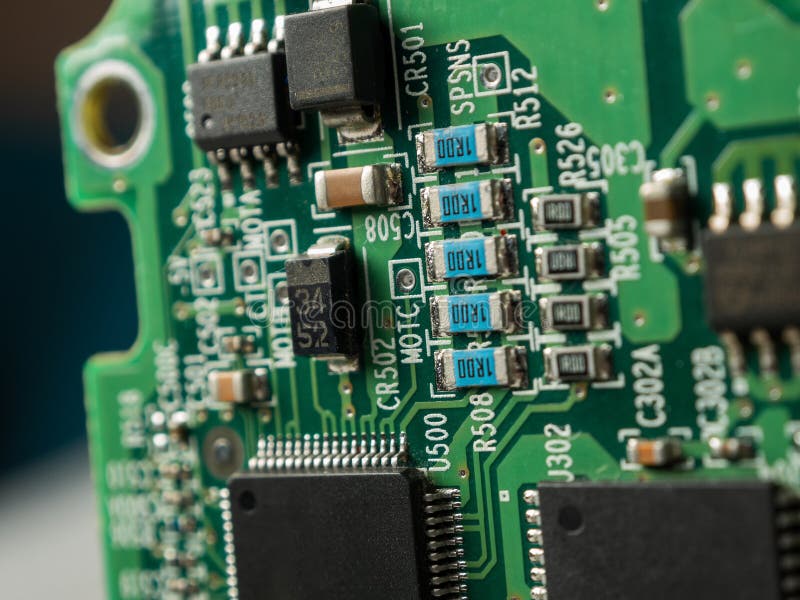 Close-up of Microcircuits and Components: Chips, Diodes and Capacitors ...