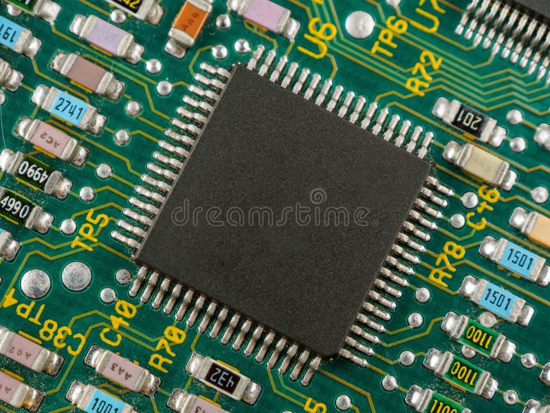 Close-up of Microcircuits and Components: Chips, Diodes and Capacitors ...