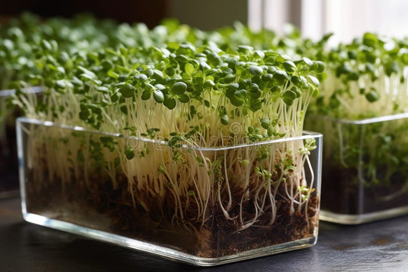Close-up of Microgreen Roots in a Transparent Container Stock ...