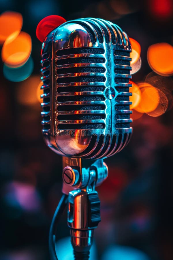 Close Up of a Microphone with Blurry Lights in the Background Stock ...