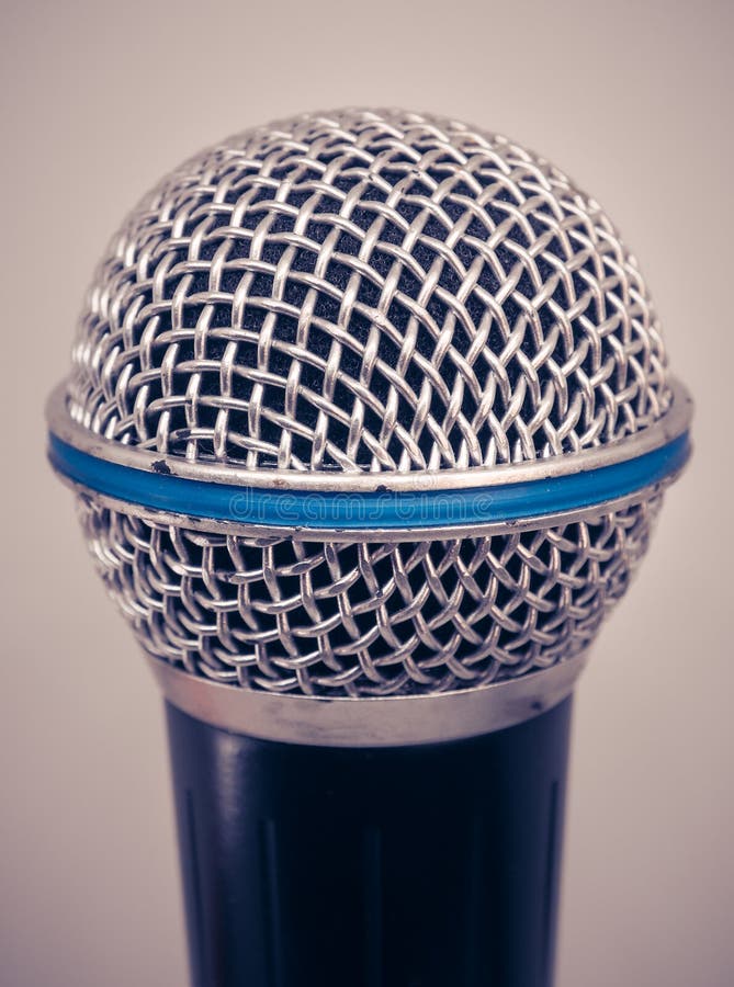 Retro Microphone on Stage. Close Up and Lighting in Background Stock ...