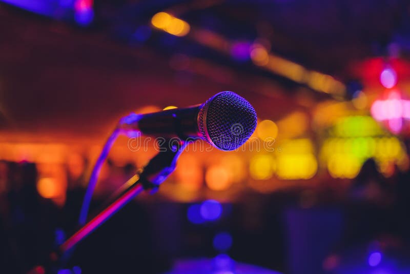 Close Up of Microphone in Concert Hall or Conference Room. Stock Photo ...