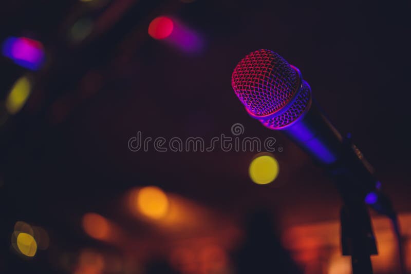 Close Up of Microphone in Concert Hall or Conference Room. Stock Photo ...