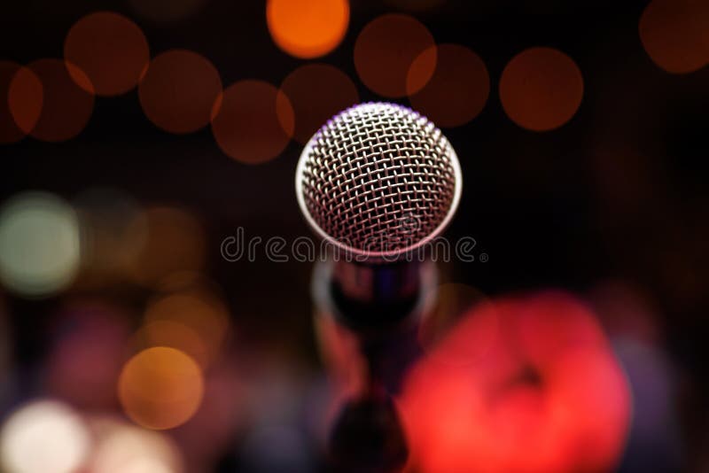 Close-up of Microphone in Concert Hall or Stand Up Club Stock Image ...