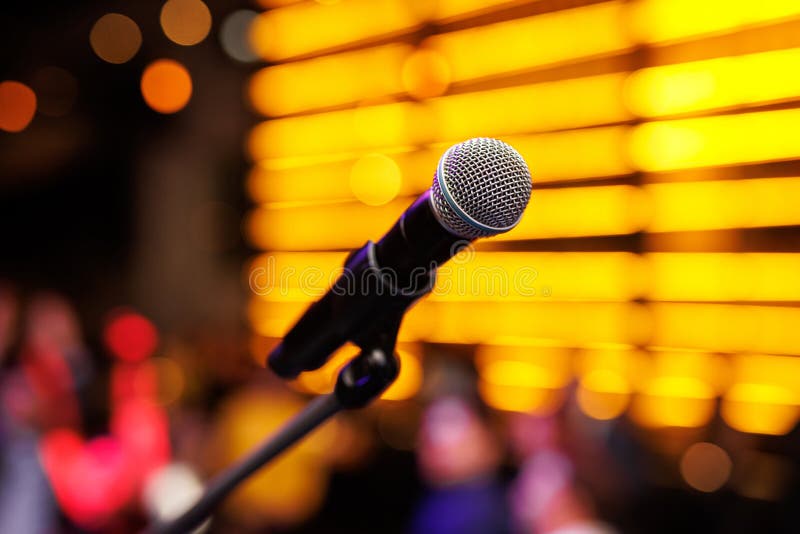 Close-up of Microphone in Concert Hall or Stand Up Club Stock Image ...