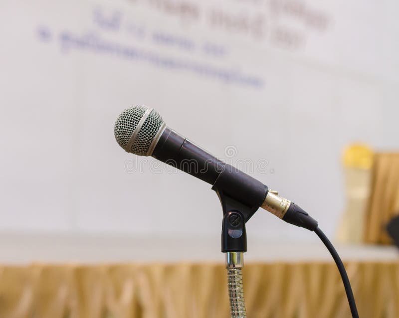 Close Up of Microphone in Conference Hall Stock Image - Image of ...
