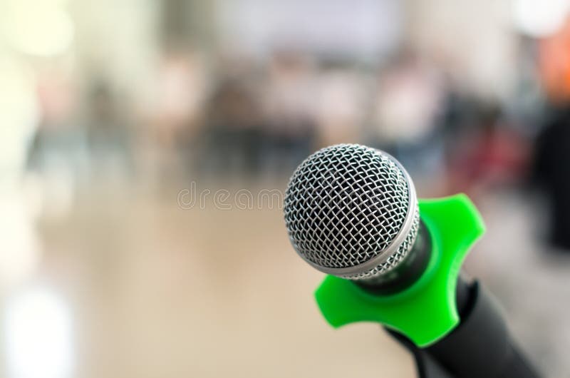 Close Up of Microphone in Conference Room on Blurred Background Stock ...