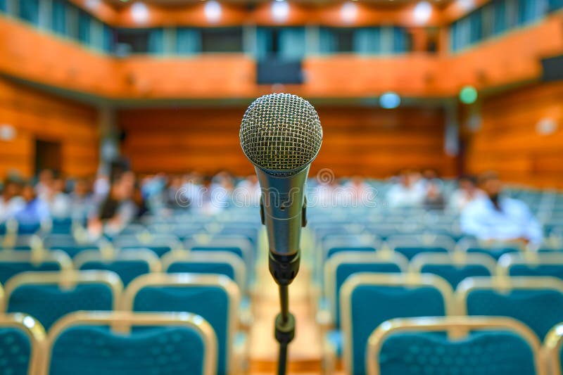 A Close-up of a Microphone in a Conference Room, Ready for a Public ...