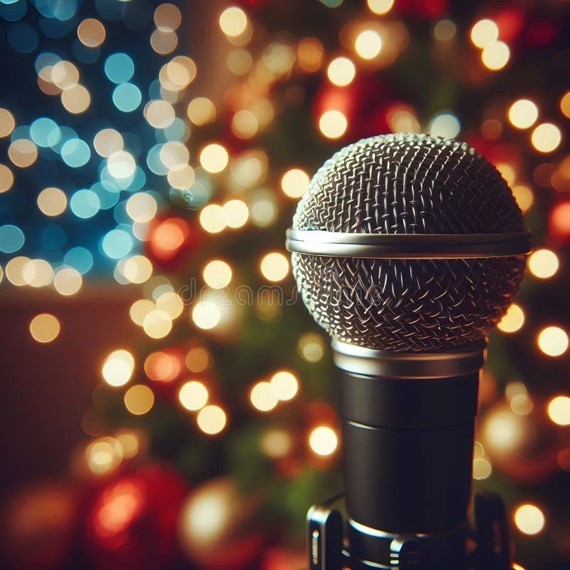Close Up of a Microphone with a Festive Lights Background Stock Image ...