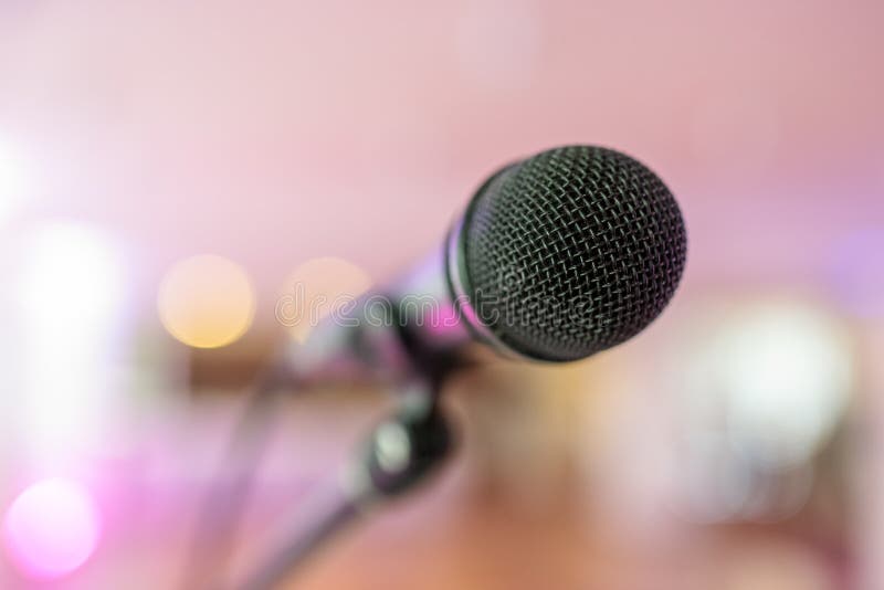 Close Up of Microphone in Hall. Event Background. Stock Photo - Image ...