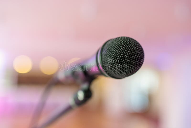 Close Up of Microphone in Hall. Event Background. Stock Image - Image ...