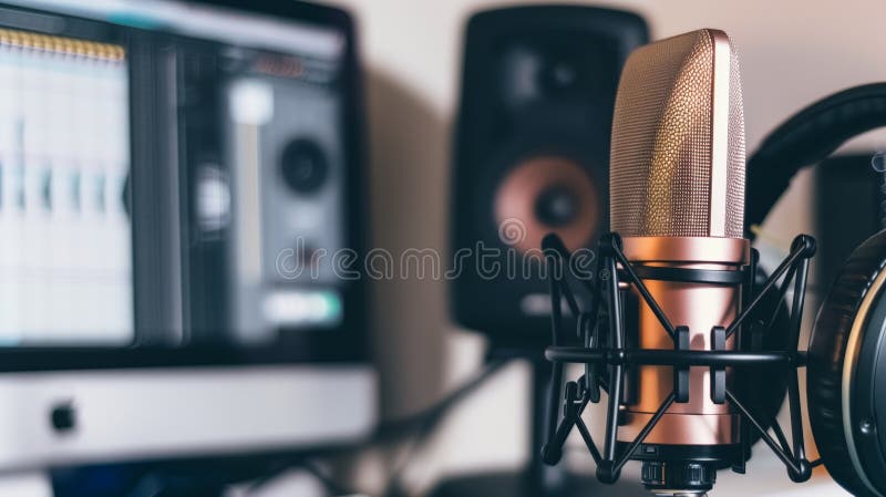 A Close-up of a Microphone and Headphones Stock Image - Image of ...