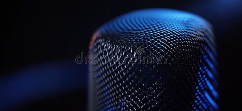 Close-up of Microphone Mesh with Blue Lighting and Intricate Texture ...