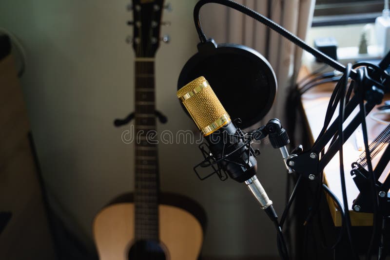 Close Up of Microphone at Music Work Station Stock Image - Image of ...