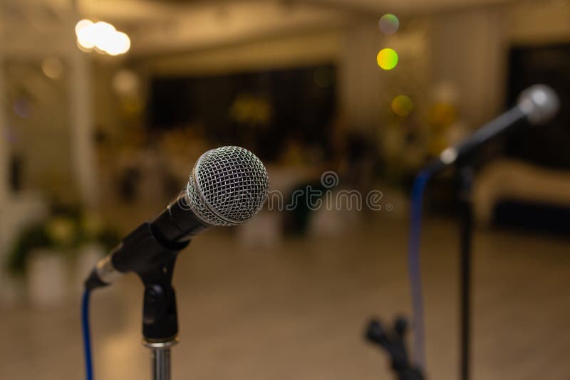 Close Up of Microphone Over Abstract Blurred of Attendee in Seminar ...