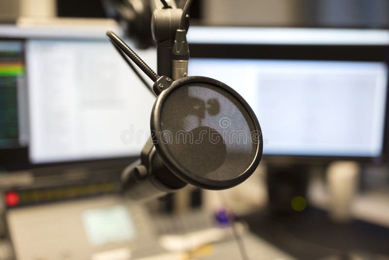 Close-up of a Microphone in Radio Station Broadcasting Studio Stock ...