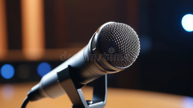 Close-up of a Microphone in a Recording Studio with Soft Focus Lighting ...