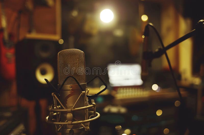 Close Up of Microphone in Sound Recording Studio with Copy Space Stock ...