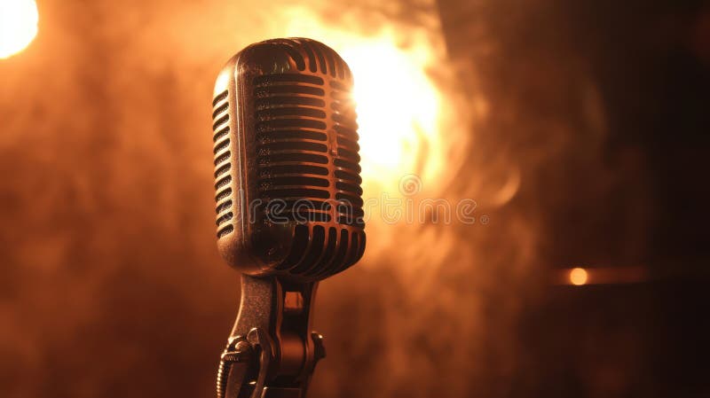 Close-up of Microphone in Spotlight Representing Performance and Music ...
