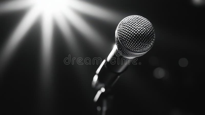 Close-up of Microphone in Spotlight Representing Performance and Music ...