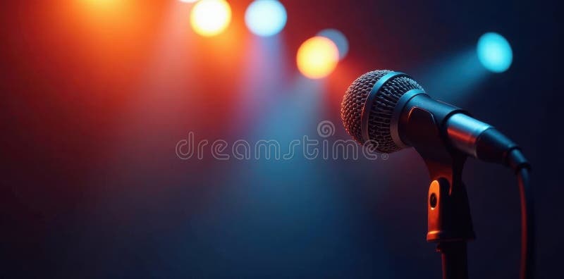 Close Up of Microphone on Stage with Spotlights, Instrument, Stage ...