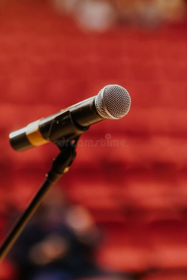 Close Up of Microphone Standing at Stage before Concert Stock Photo ...