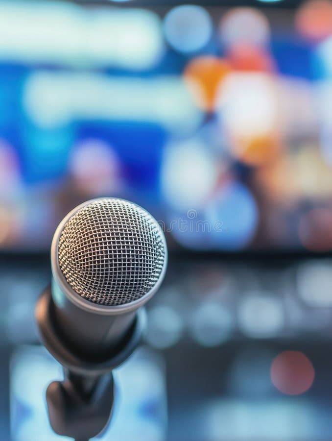 Close Up of a Microphone in a Studio Setting during a Live Broadcast ...