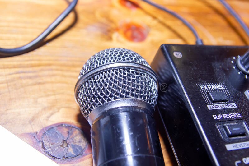 Close Up of a Microphone on the Table Stock Photo - Image of audio ...