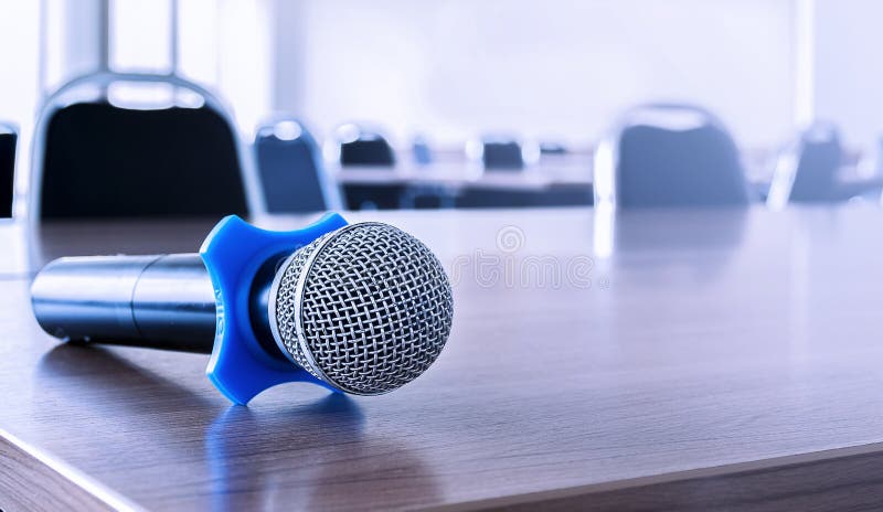Close Up Microphone on Table in Seminar Room Stock Photo - Image of ...
