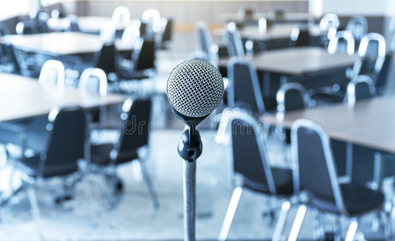Close Up Microphone with Tripod on Stage in Seminar Room Stock Image ...