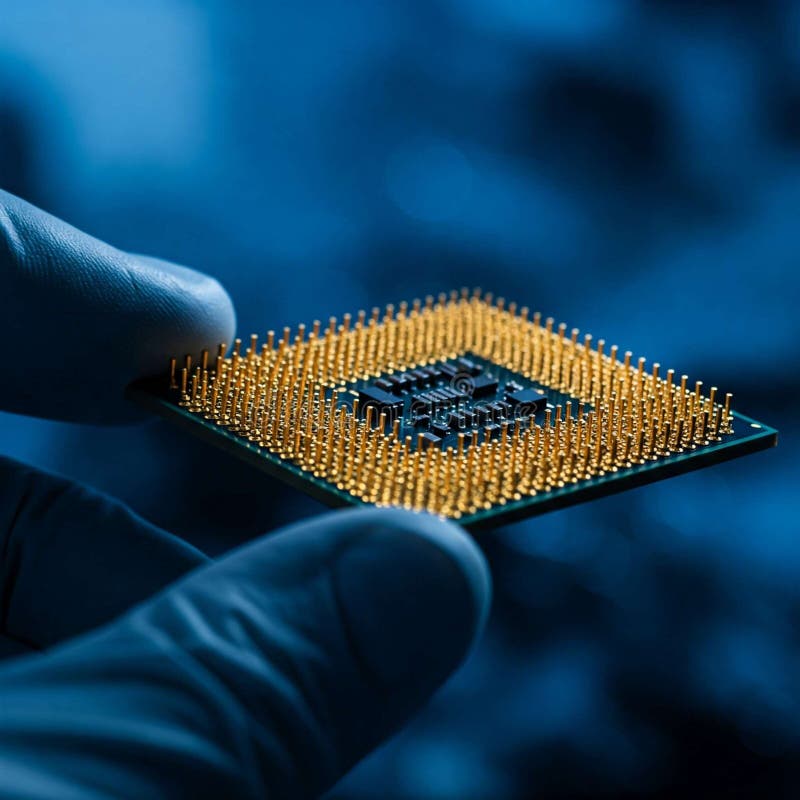 Close-up of Microprocessor Chip Held with Gloved Hand Stock ...