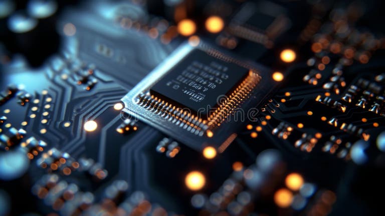 Close-up of Microprocessor on Circuit Board, Glowing Lights Stock Image ...