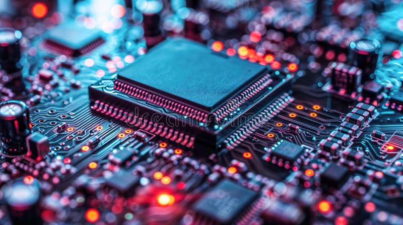 Close-up of a Microprocessor and Circuitry of a Computer Motherboard ...