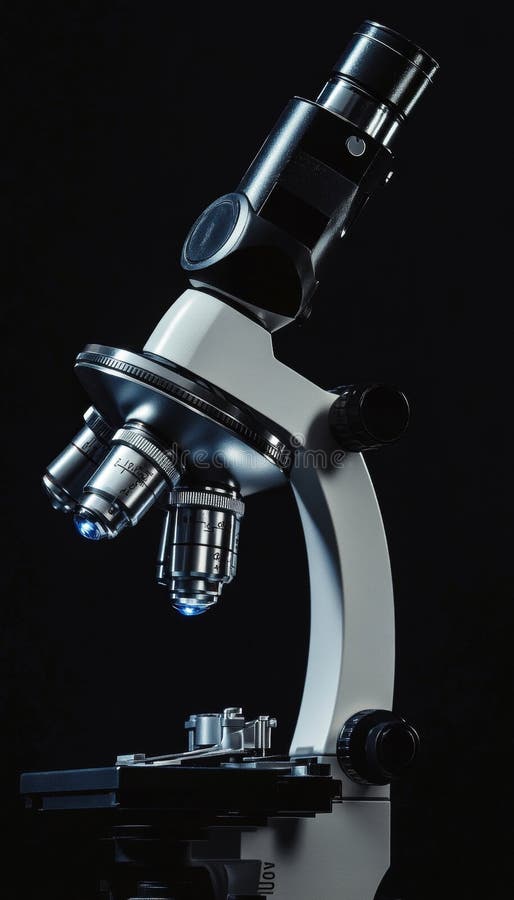 Close Up of a Microscope Against a Dark Background Showcasing Intricate ...